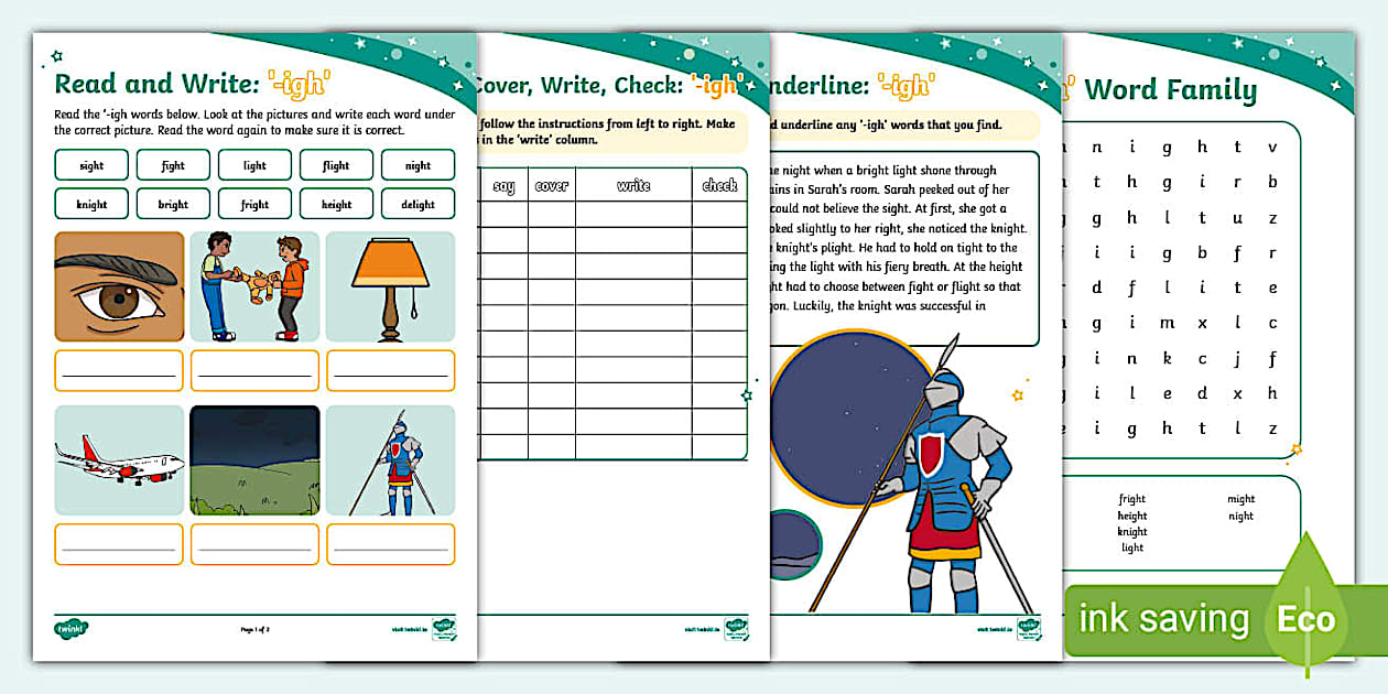 Word Family '-igh' Activity Sheets (teacher made) - Twinkl