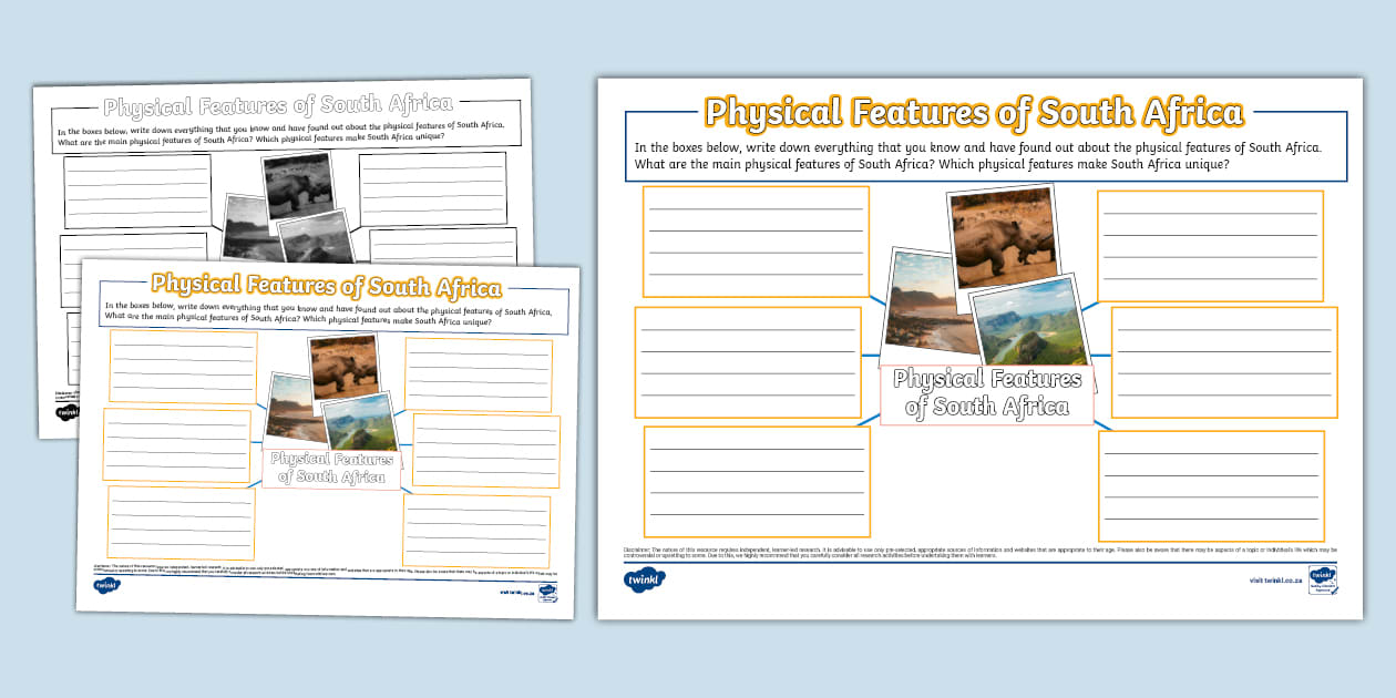 Physical Features of South Africa Mind Map - Twinkl