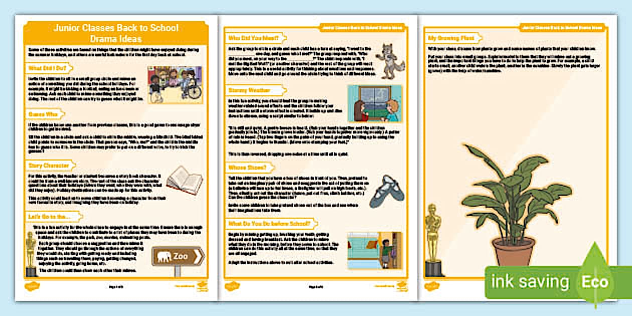 Junior Classes Back to School Drama Ideas (teacher made)