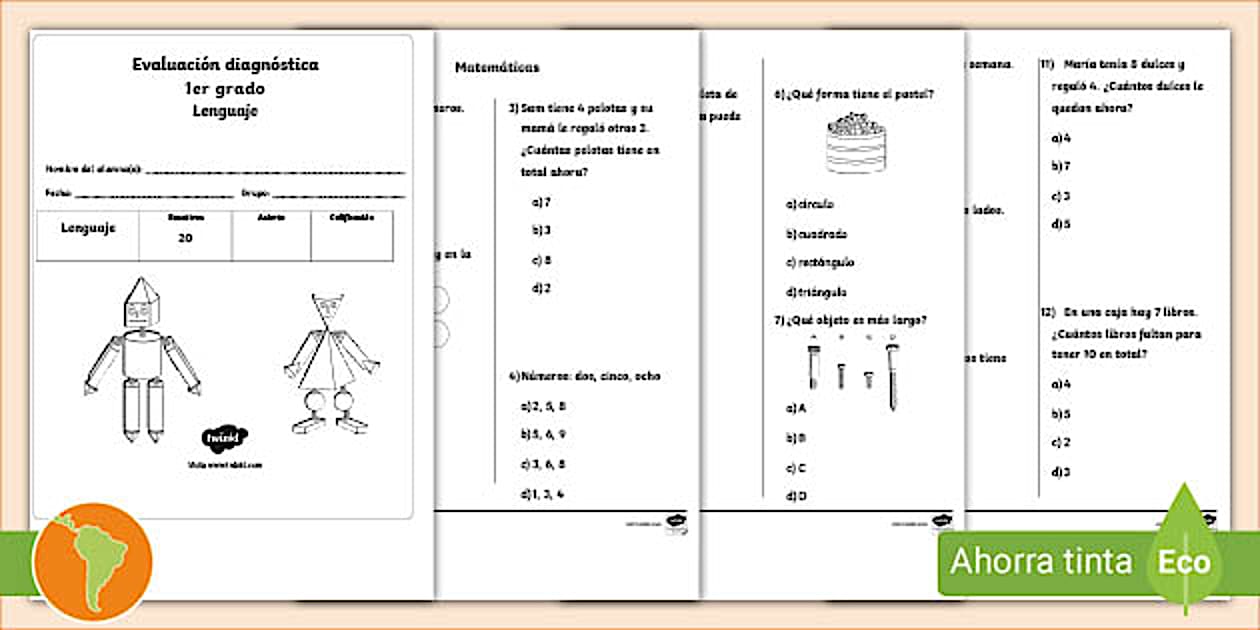 Examen diagnóstico: 1er grado Matemáticas (Teacher-Made)