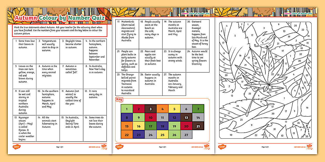 Autumn Colour by Number Activity Sheets (teacher made)