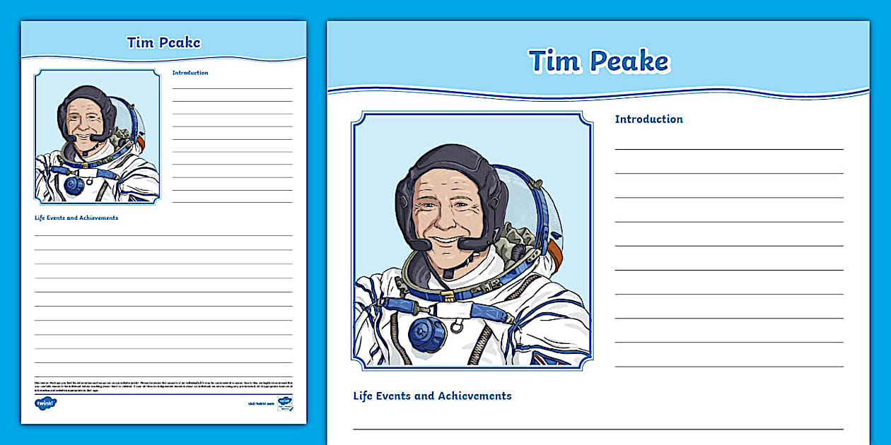 Tim Peake Biography Template (teacher made) - Twinkl