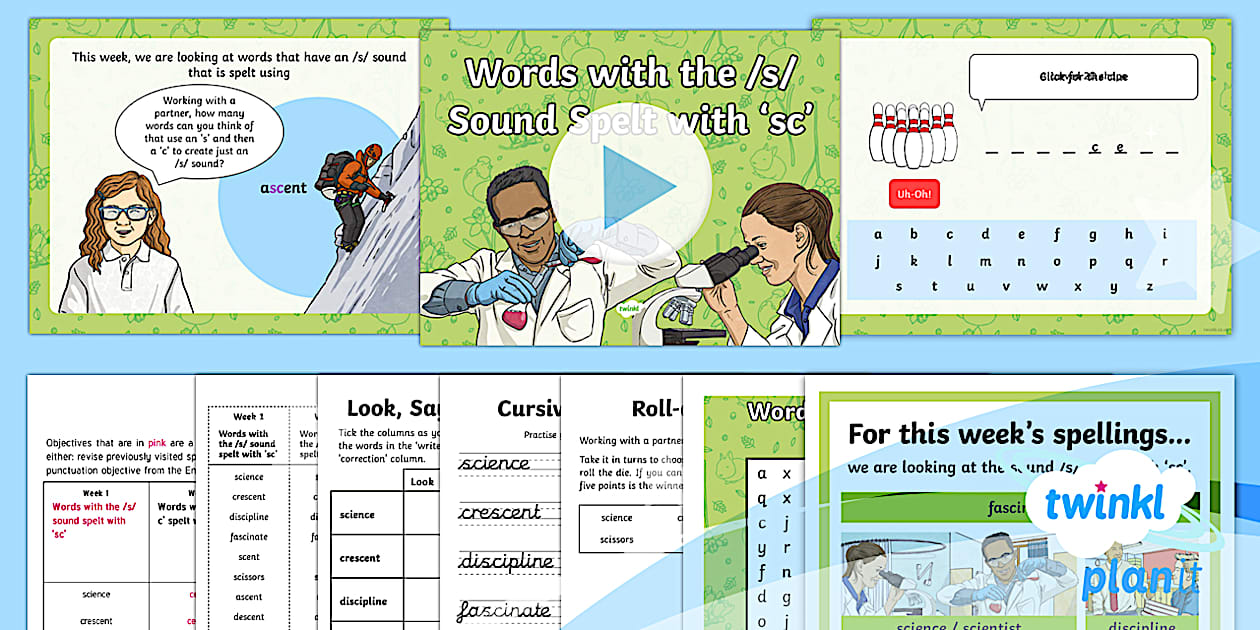PlanIt Y4 Term 2B W1: Words with the /s/ sound spelt with sc Spelling Pack