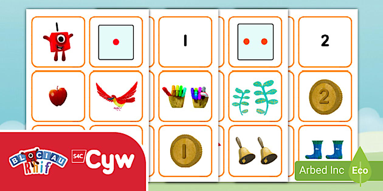 FREE! - Blociau Rhif: Cardiau Trefnu Rhif Un a Dau - Twinkl