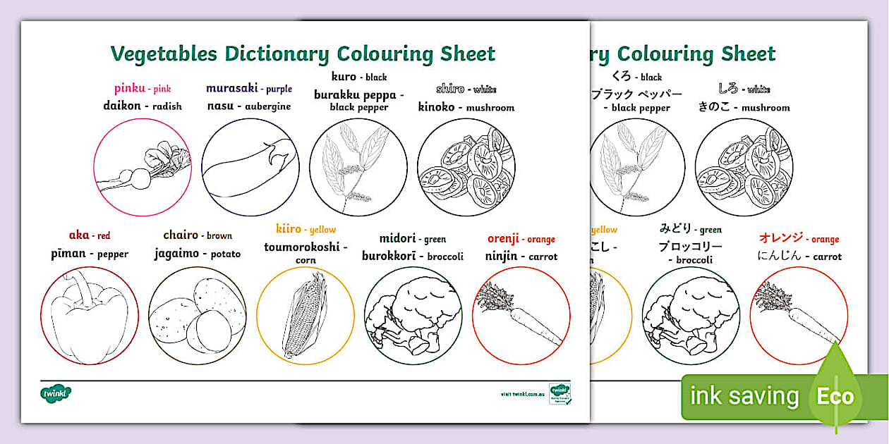 👉 Japanese Vegetables Dictionary Colouring Sheet - Twinkl