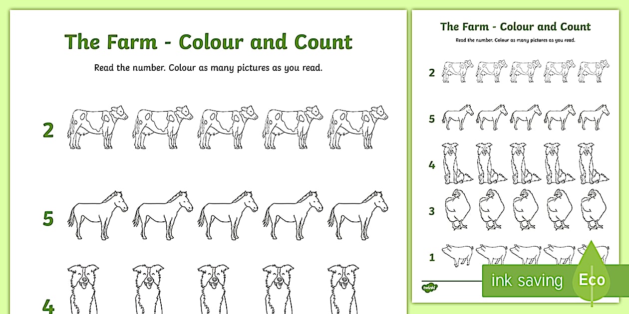 Black and White The Farm Aistear Maths Counting Worksheet