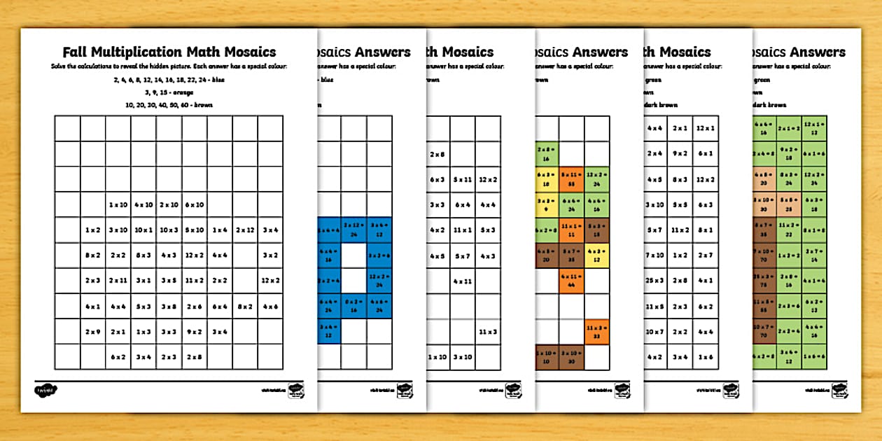 Fall Theme Multiplication Math Mosaics - Twinkl