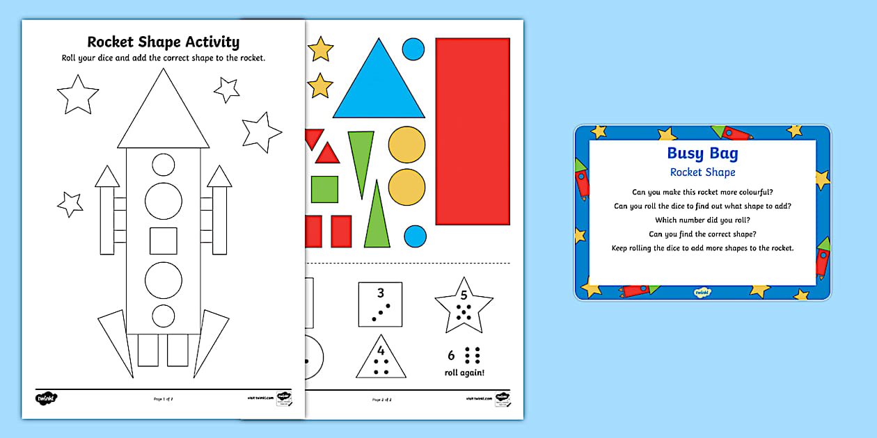 Rocket Shape Busy Bag Prompt Card and Resource Pack - Twinkl