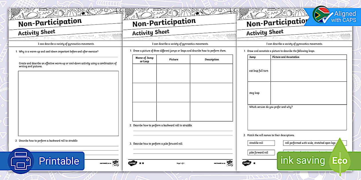 Grade 6 Gymnastics Movement Lesson Non-Participation Sheet