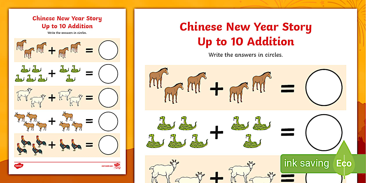 Chinese New Year Story Up to 10 Addition Sheet - Twinkl