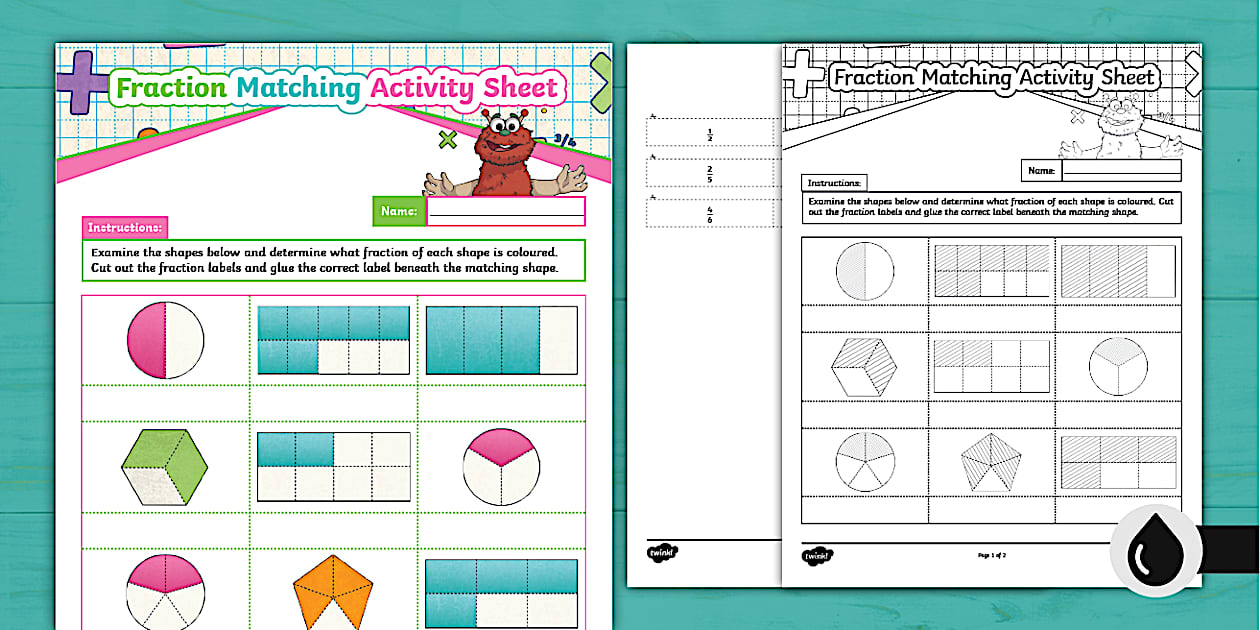 Fraction Representation Matching Activity Sheet - Twinkl