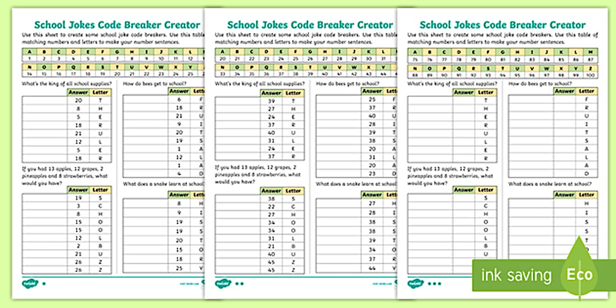 Editable KS1 School Jokes Transition Code Breaker Creator Worksheet