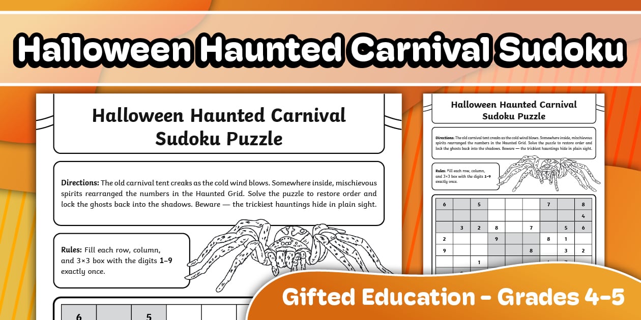 Halloween Haunted Carnival Sudoku Puzzle for Gifted Education