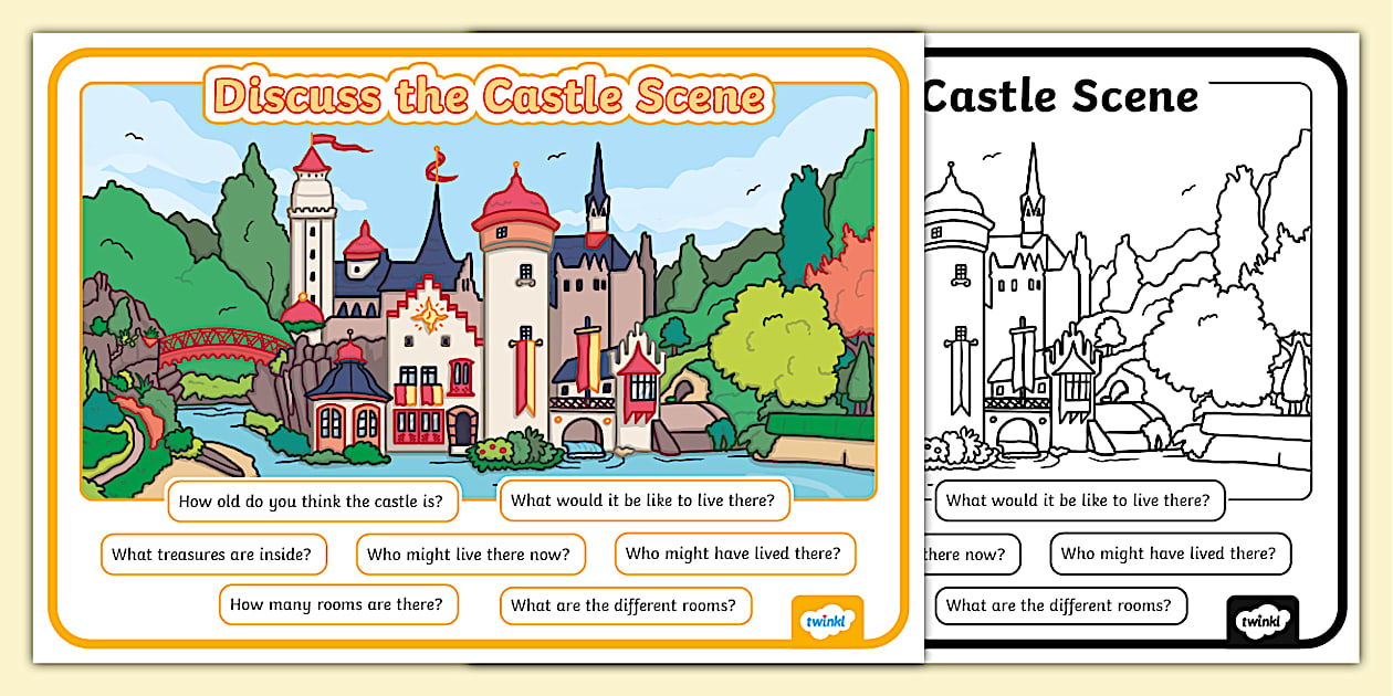 Discuss the Fairy Tale Castle Scene Picture Prompt - Twinkl