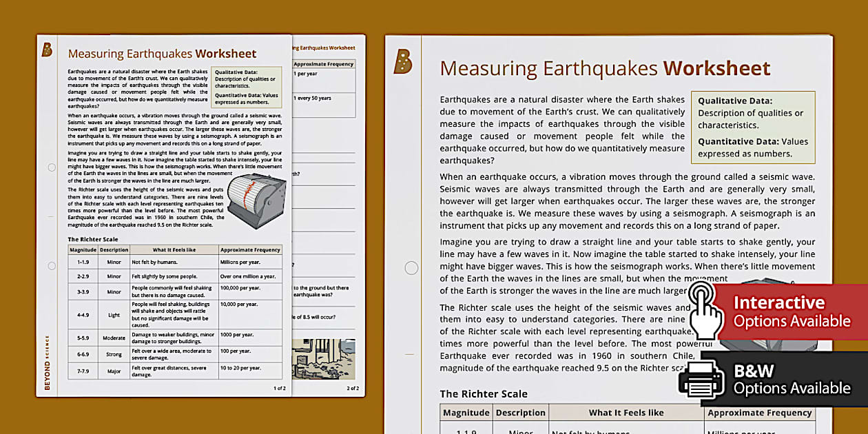 The Richter Scale Worksheet - Twinkl