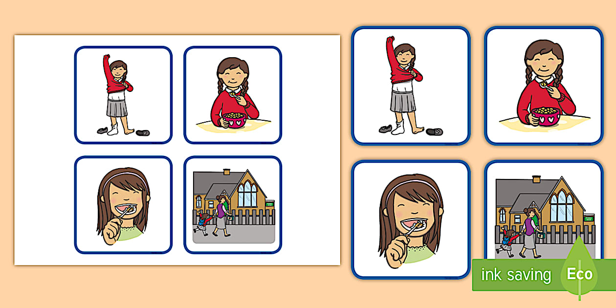 Sequencing Cards: Girl's Morning Before School Twinkl