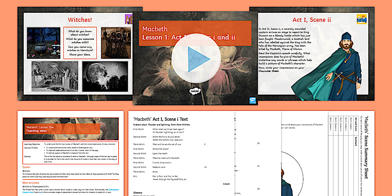 Editable Macbeth Lesson 1: Act I, Scenes i and ii - Twinkl