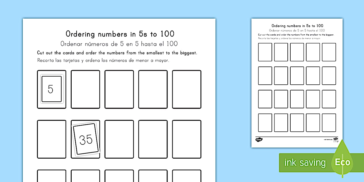 Ordering Numbers in 5s to 100 English/Spanish - Twinkl