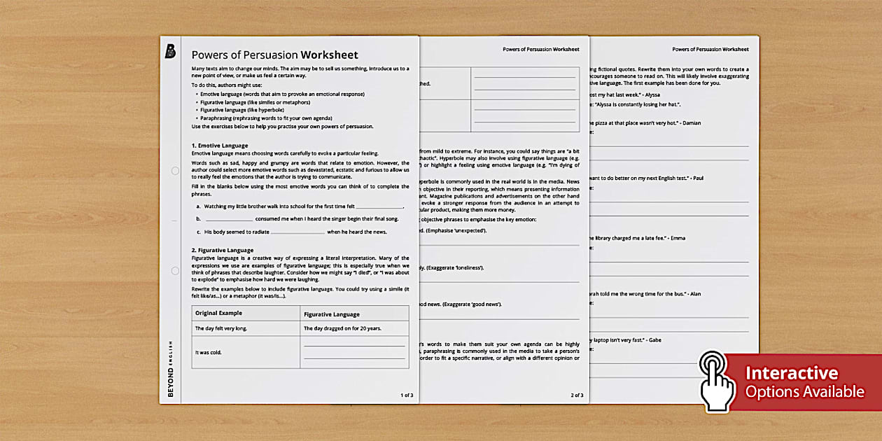 Powers of Persuasion Worksheet | Persuasive Worksheet