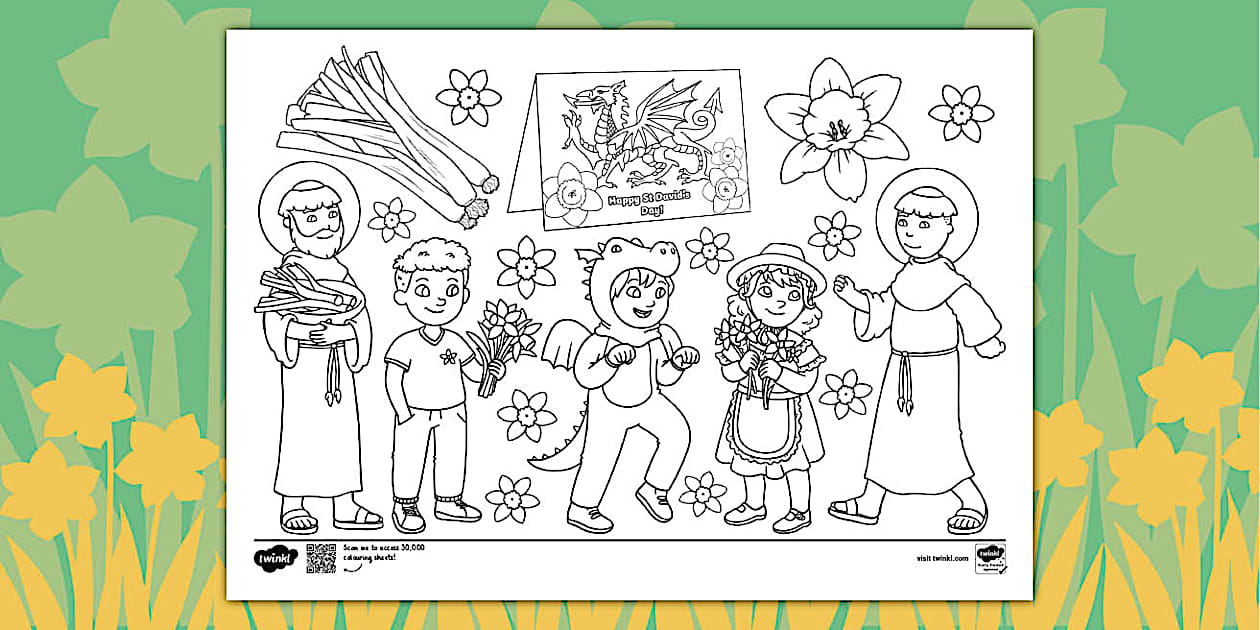 KS1 St. David's Day Doodles Colouring Sheet (teacher made)