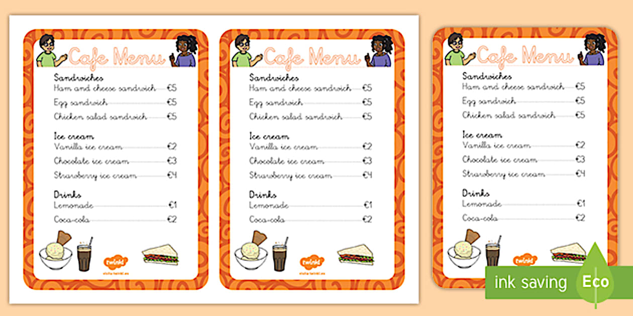 Cafe Role Play Menu (öğretmen yaptı) - Twinkl