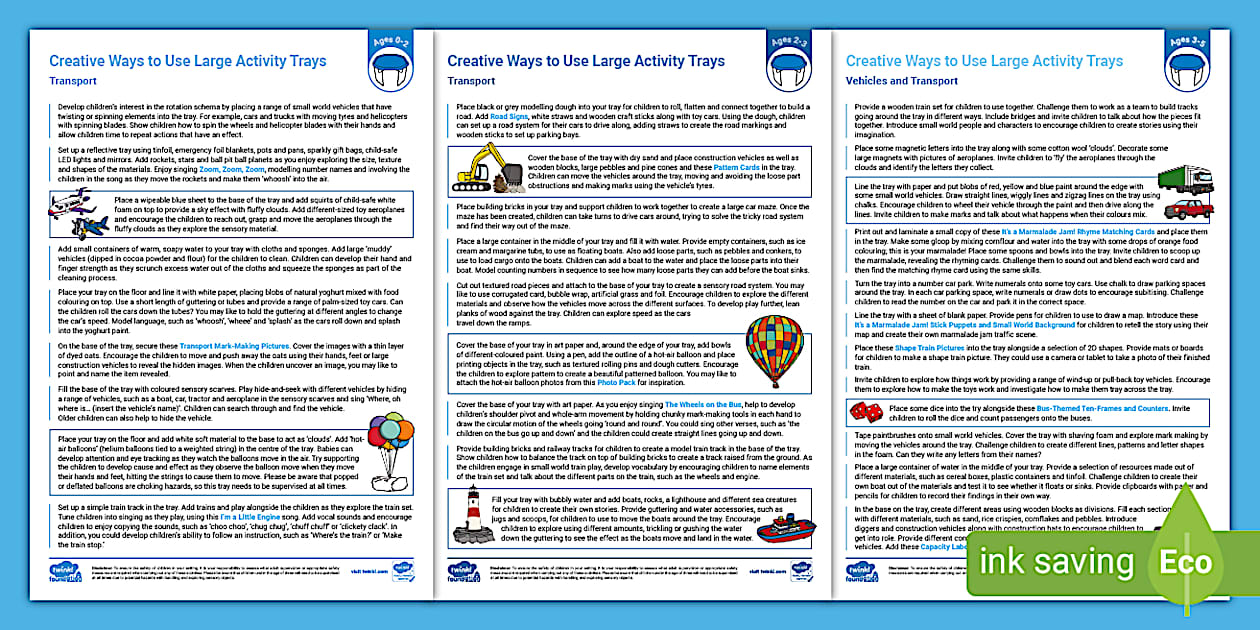Large Activity Trays Planning Pack: Vehicles and Transport