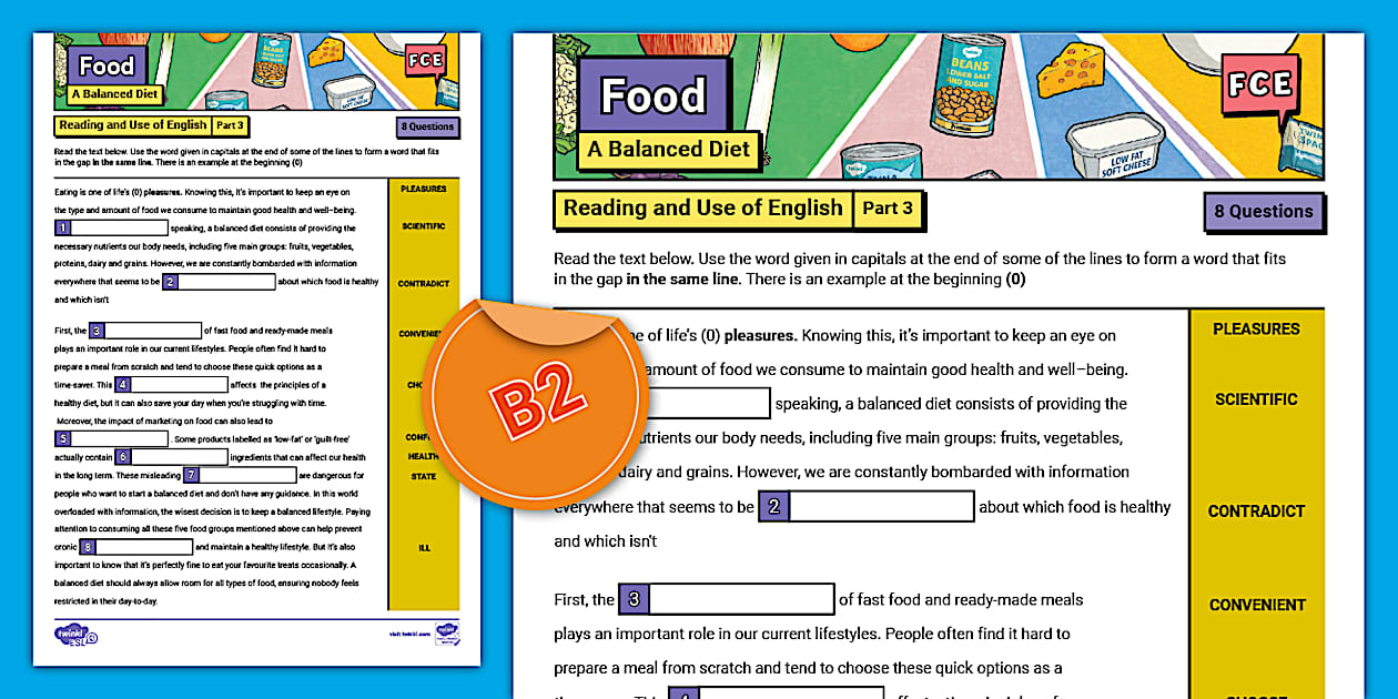B2 First (FCE) Reading/Use of English Part 3 Eating Healthy