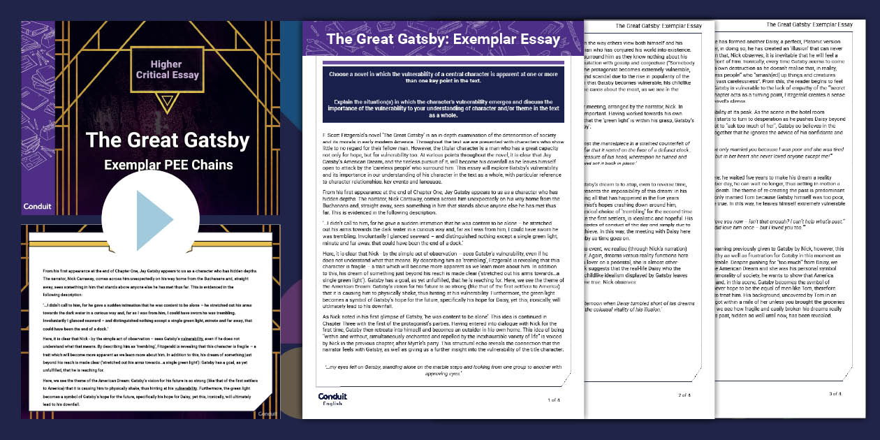The Great Gatsby: Exemplar PEE Chains (teacher made)