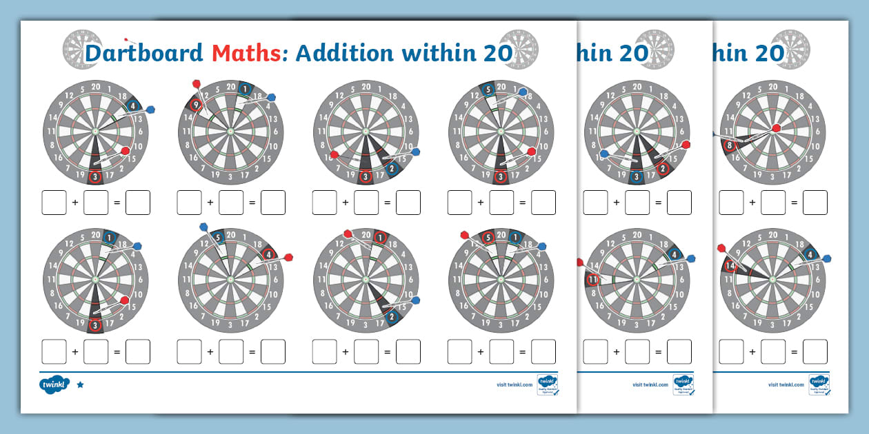 👉 Dartboard Maths - Addition within 20 Activity Sheet | Twinkl