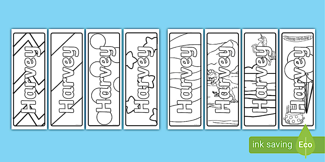 Harvey Name Simple Colouring Bookmarks | Twinkl | KS1