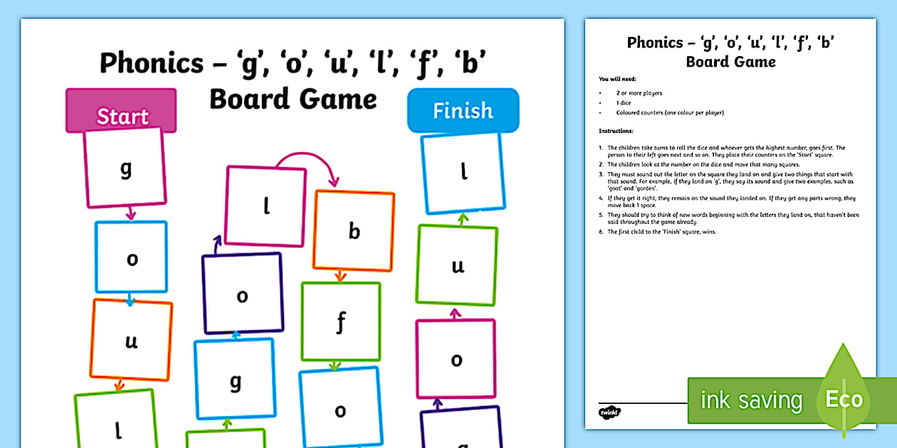 Phonics – ‘g’, ‘o’, ‘u’, ‘l’, ‘f’, ‘b’ Board Game