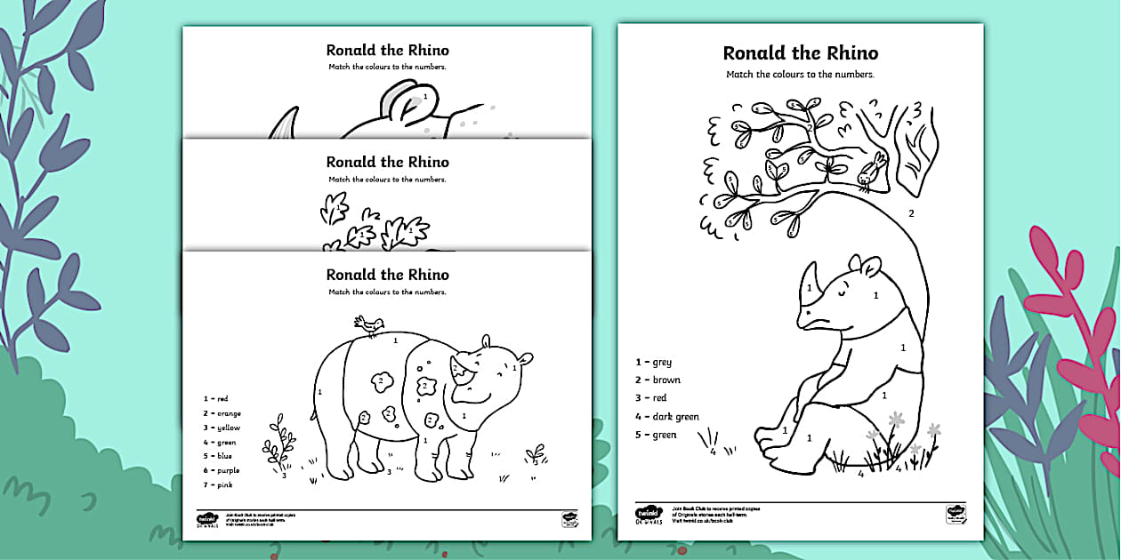 Ronald the Rhino Colour by Number (teacher made) - Twinkl