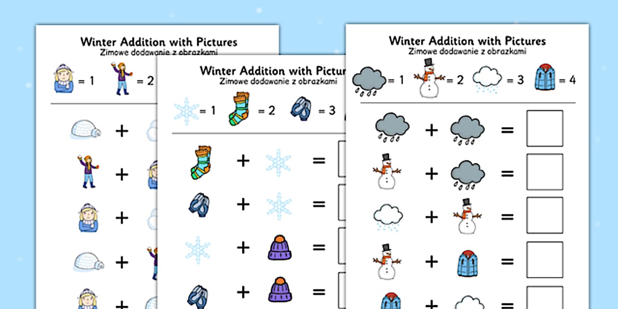 Winter Themed Addition with Pictures Worksheet / Worksheets Polish ...