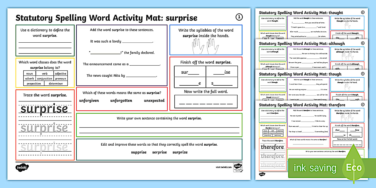 Editable Year 3 and 4 Statutory Spelling Words Activity Mat Pack 20