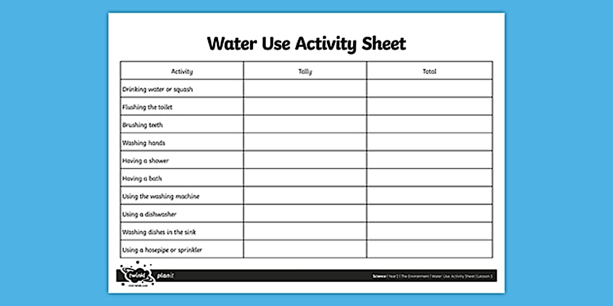 Water Use Survey Worksheet / Worksheet (teacher made)