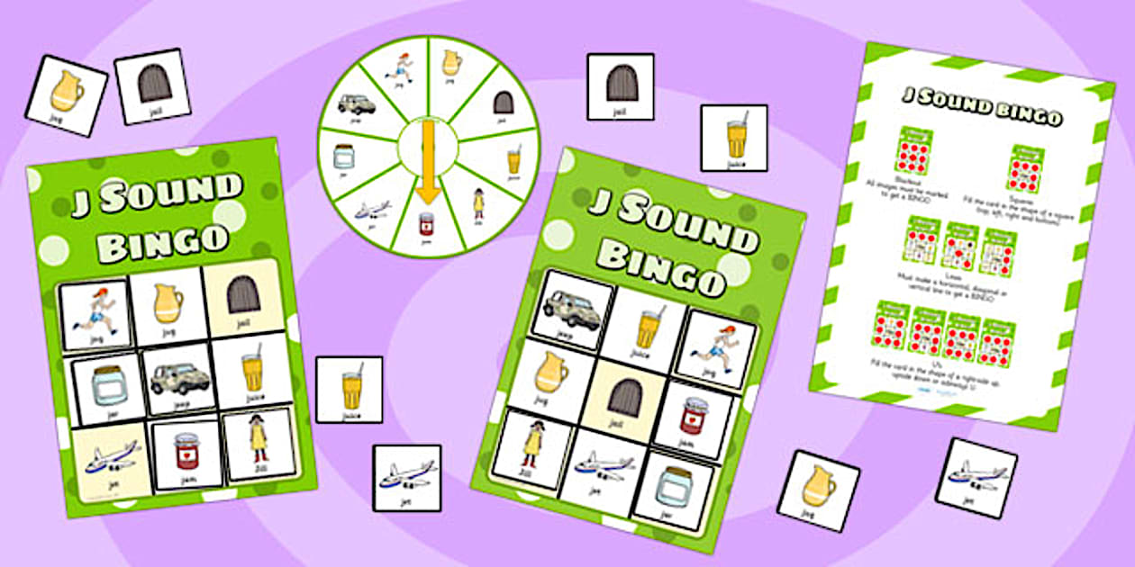 j Sound Bingo Game with Spinner - Twinkl
