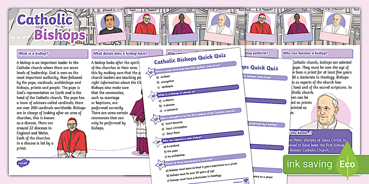 KS2 Catholic Bishop Fact File and Quick Quiz Pack - Twinkl