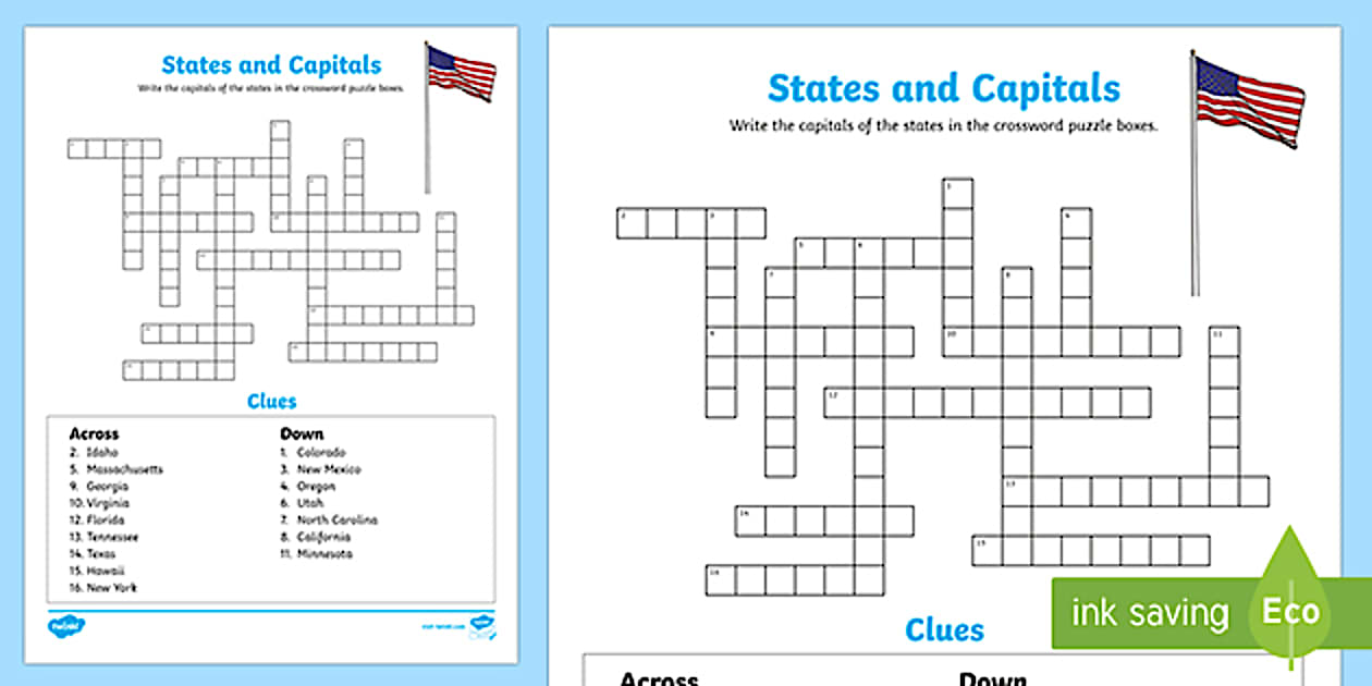 States and Capitals Crossword (teacher made) - Twinkl
