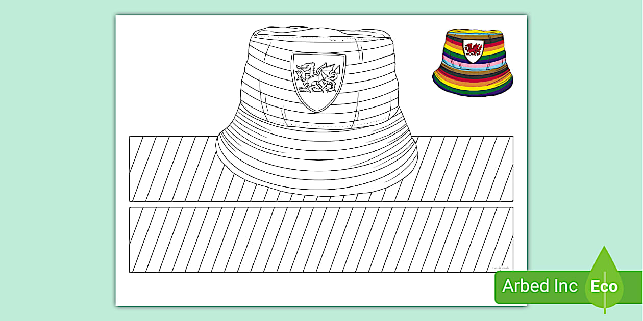 Rainbow Bucket Hat Template/Het Bwced Cymru Lliwiau'r Enfys
