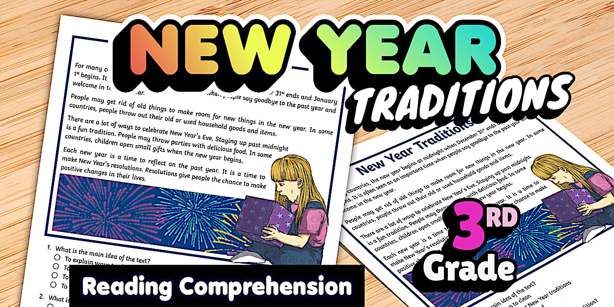 Third Grade New Year Traditions Reading Passage Comprehension Worksheet