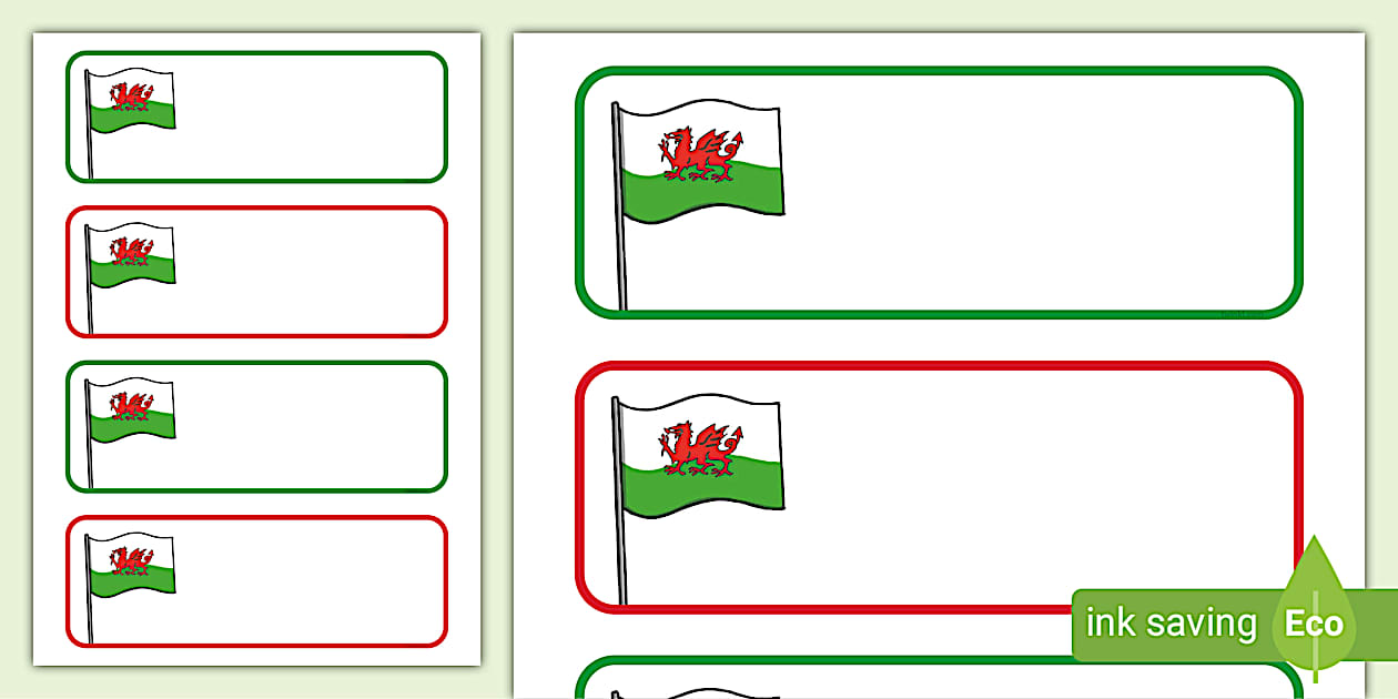 👉 Welsh Flag-Themed Editable Drawer, Peg, Name Labels