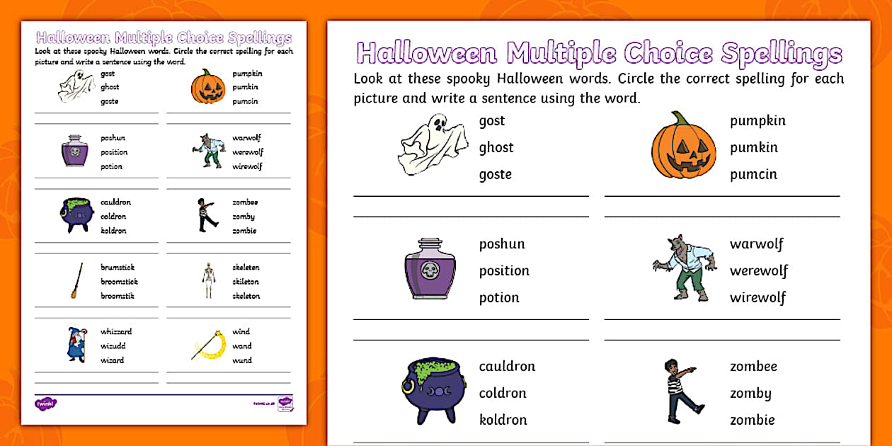 Halloween Multiple Choice Spooky Spellings Worksheet