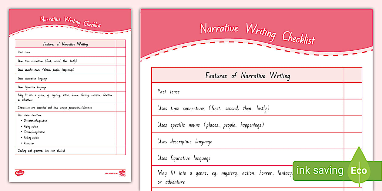 Level 3 (Phase 2) Writing - Narrative Writing Checklist