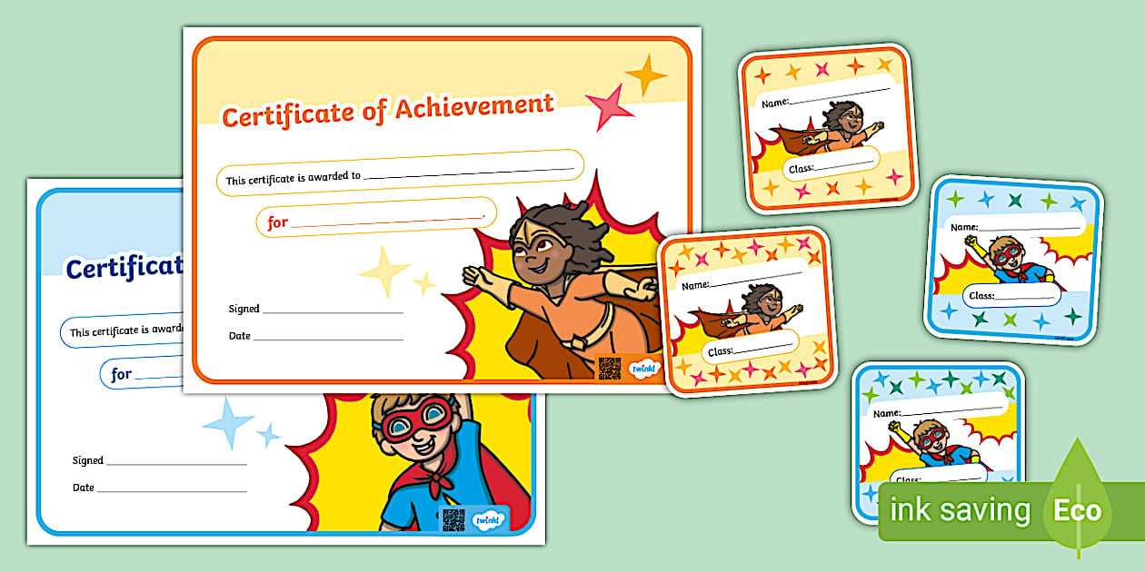 Super-Hero Themed Punch Cards with Matching Certificates