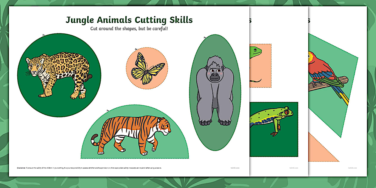 Jungle-Themed Cutting Skills Worksheets (Teacher-Made)