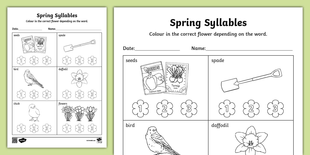Spring Syllables Worksheet (teacher made) - Twinkl
