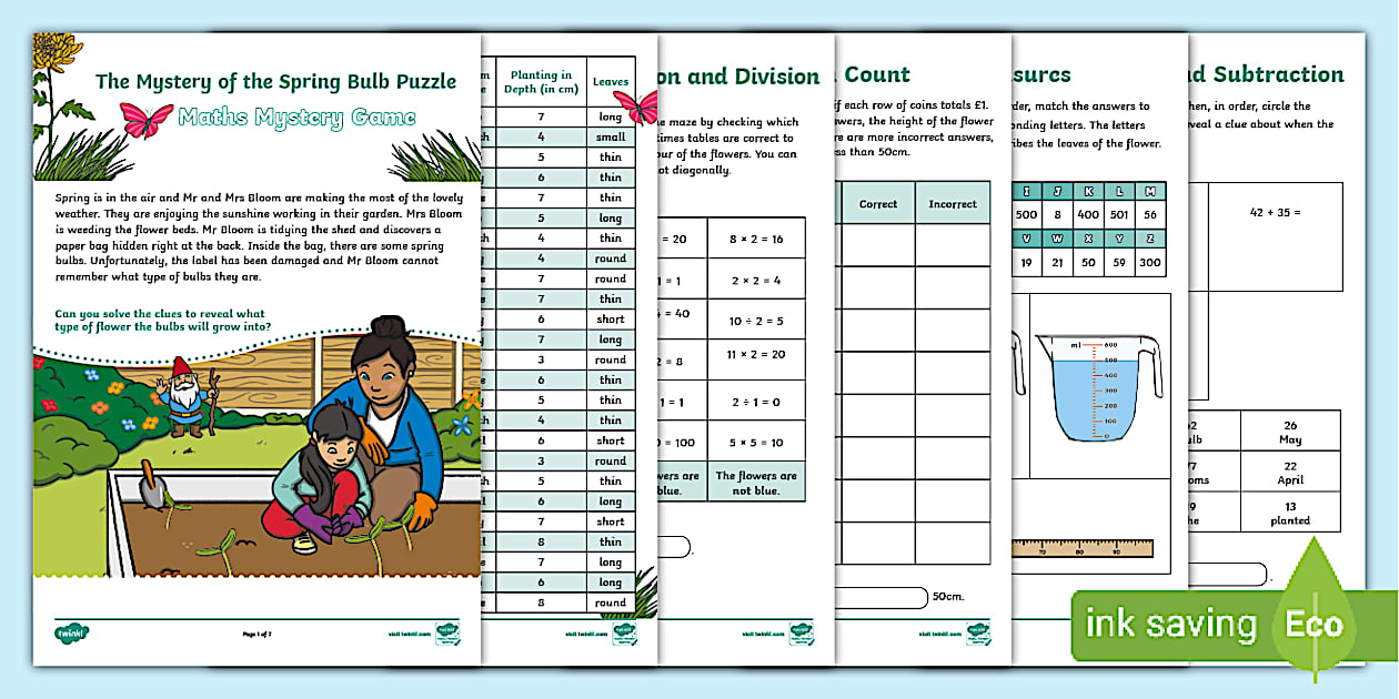 👉 Year 2 The Spring Bulb Conundrum Maths Mystery Game