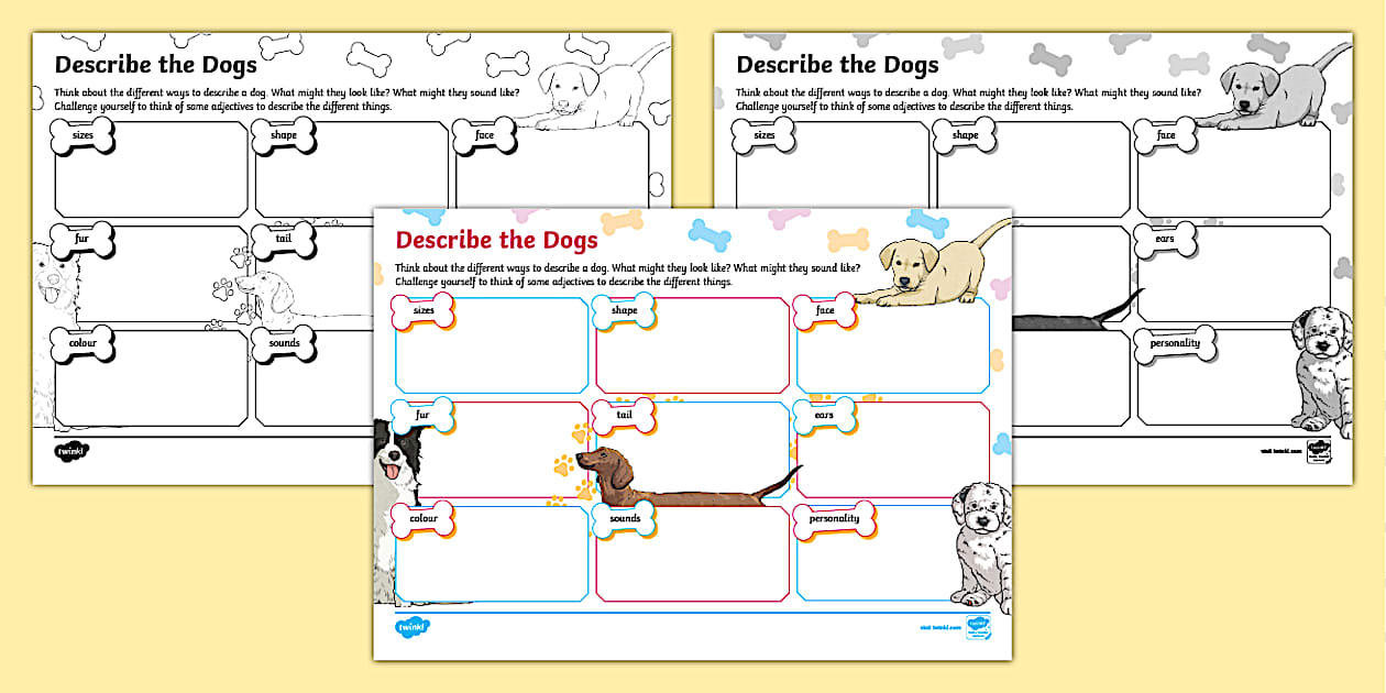 KS2 Dogs Adjectives Worksheet - Twinkl Writing - Twinkl