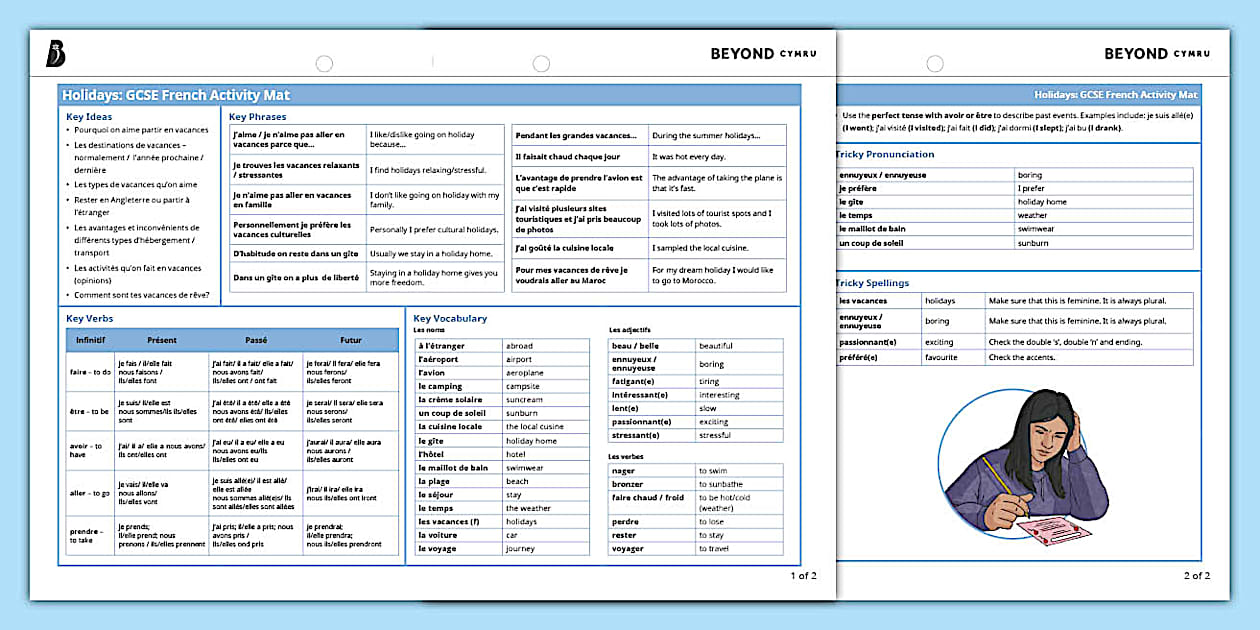 Holidays: GCSE French Activity Mat
