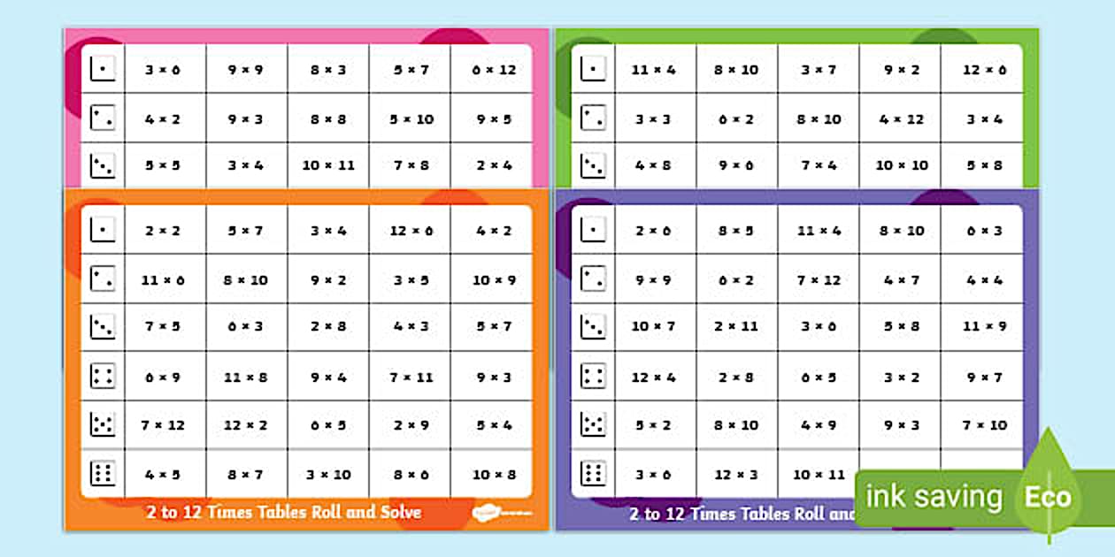 👉 Mixed Multiplication Facts for 2 to 12 Times Tables Roll and Solve ...